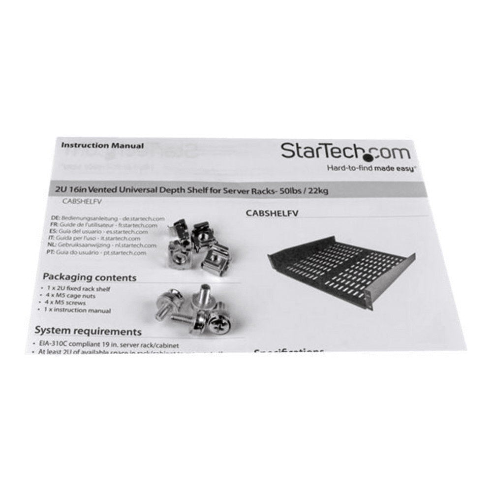 StarTech.com 2HE Universal Rack Mount Fachboden belüftet und ...